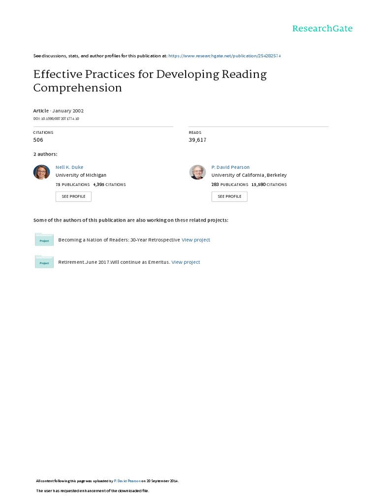 Effective Practices For Developing Reading Compreh | PDF | Reading Comprehension | Digestion