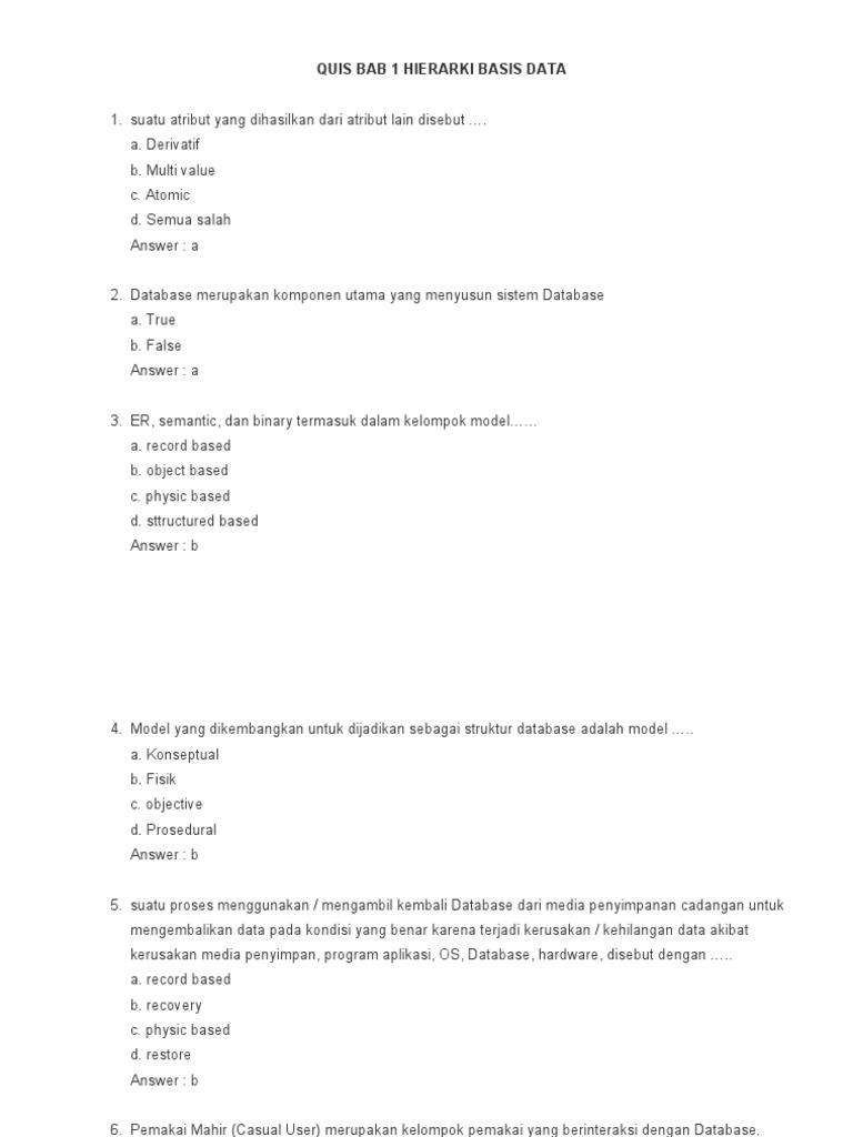 Quis Bab 1 Hierarki Basis Data | PDF
