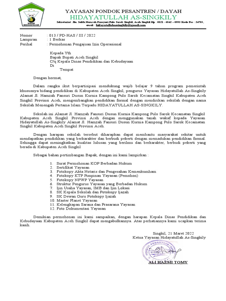 Permohonan Pengajuan Izin Operasional (2) | PDF