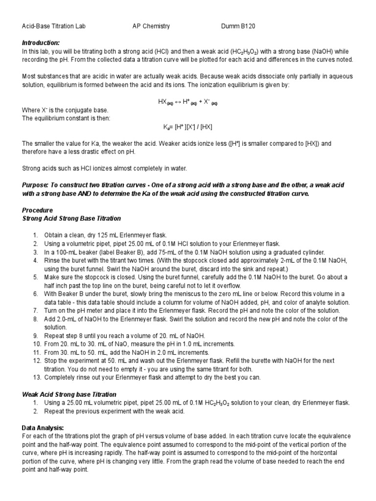 Acid-Base Titration Lab | PDF