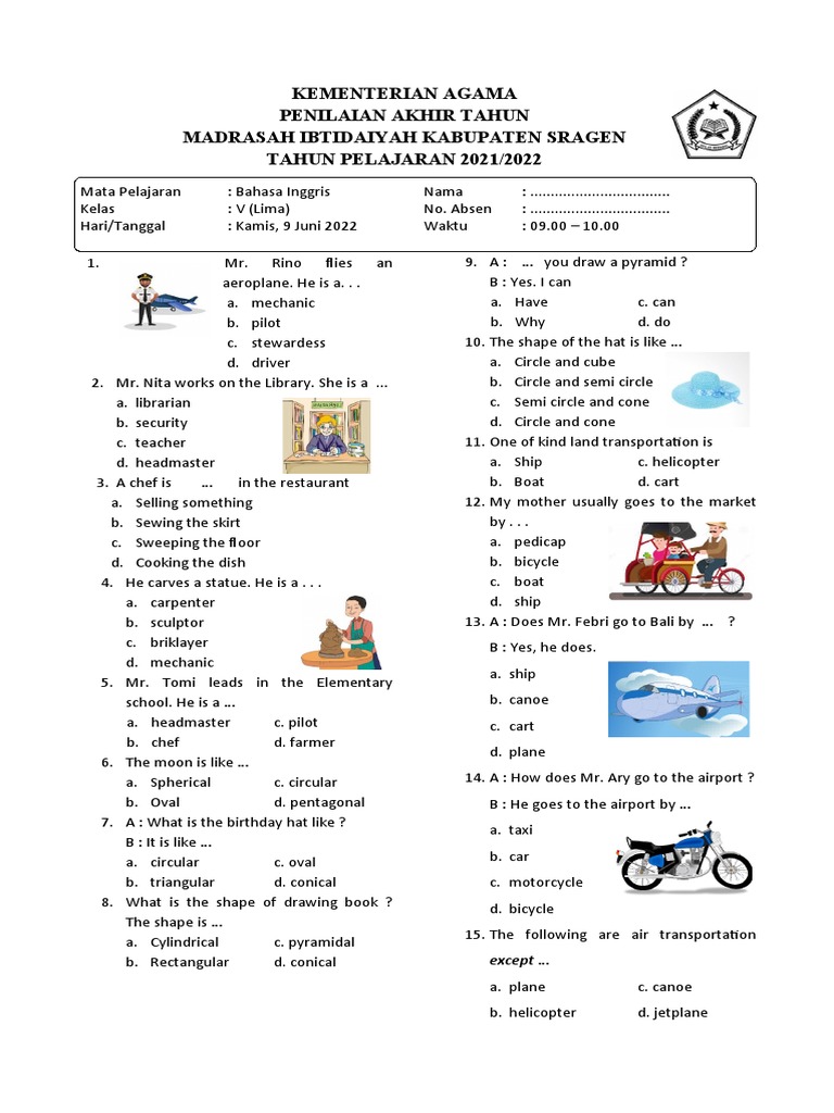 Soal INGGRIS KL 5 | PDF | Geometric Objects