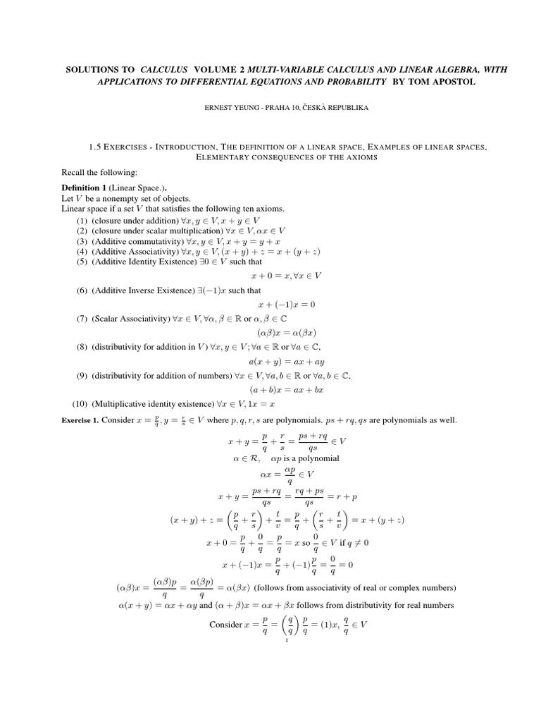 Apostol Solutions Vol2 | PDF | Basis (Linear Algebra) | Vector Space