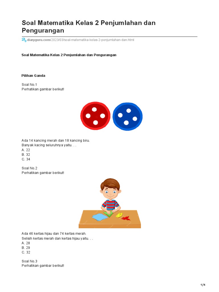 Soal Matematika Kelas 2 Penjumlahan Dan Pengurangan | PDF | Metode ...
