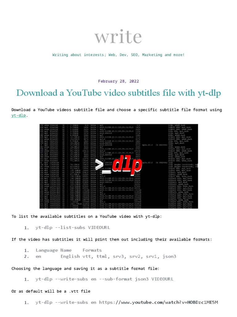 Download a YouTube Video Subtitles File With Yt-dlp | PDF