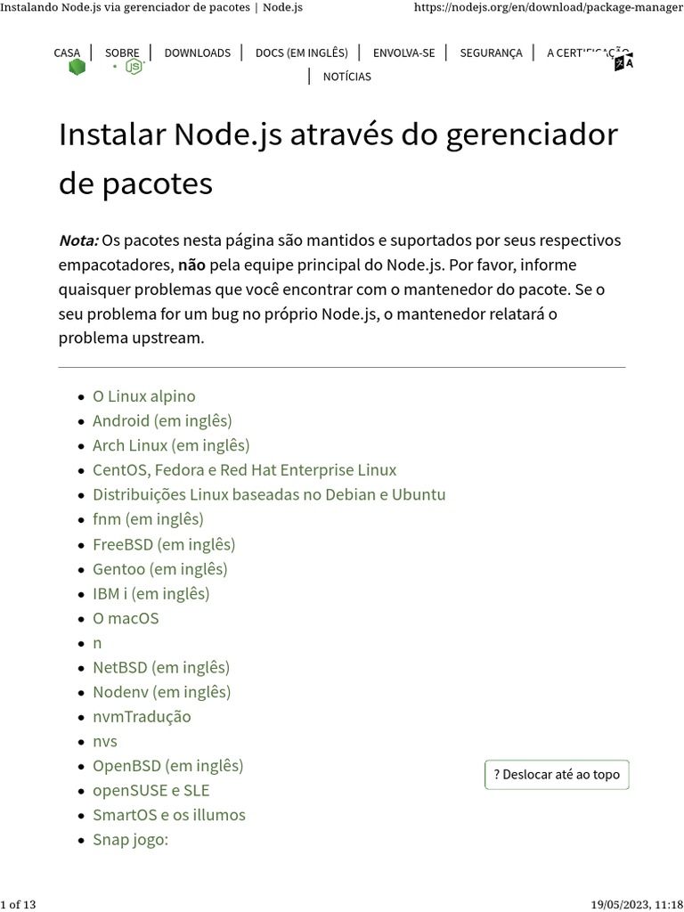 Instalando Node - Js Via Gerenciador de Pacotes Node - Js | PDF ...