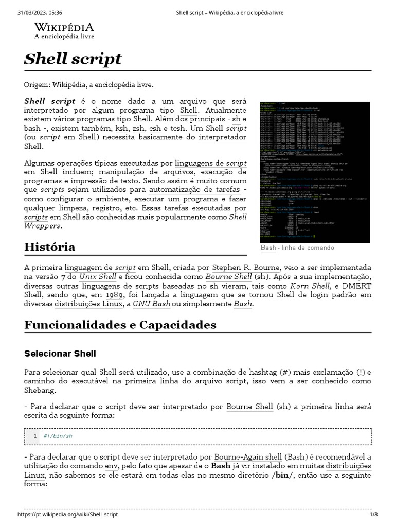 Shell Script Wikipédia A Enciclopédia Livre Pdf Shell Informática Tecnologia De 