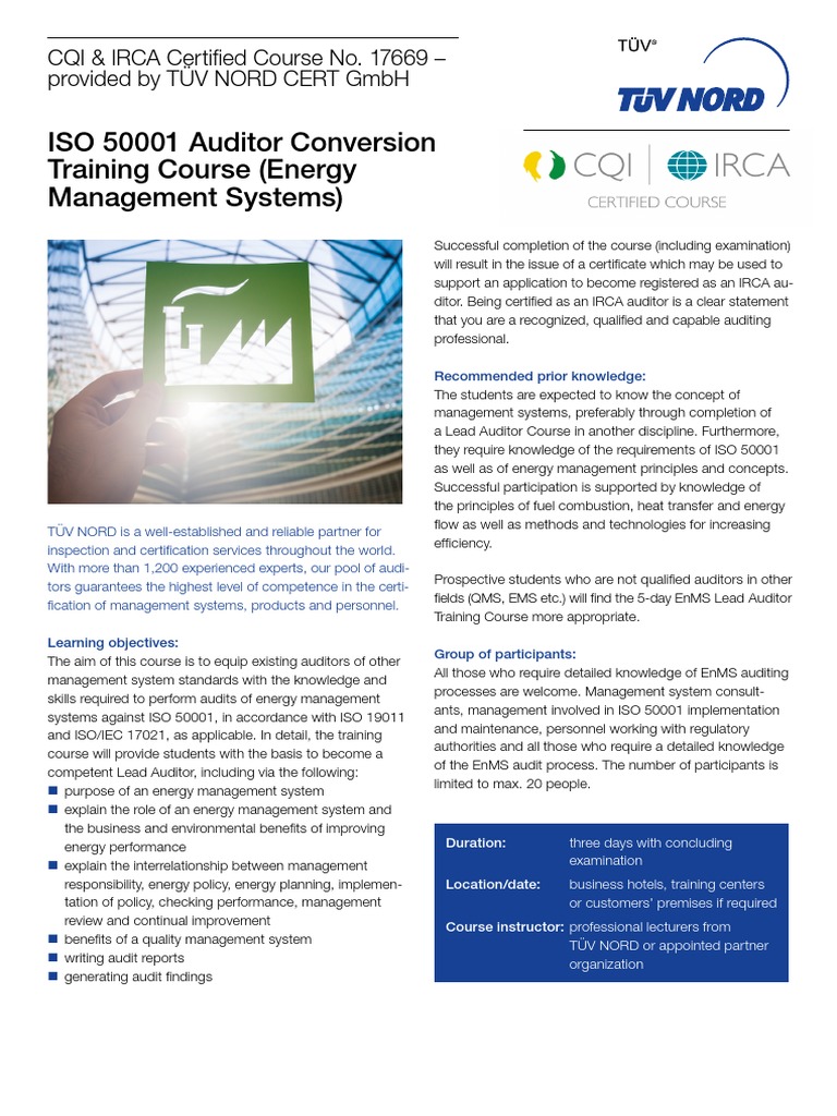 Iso 50001 Auditor Conversion Training Irca | PDF | Invoice | Audit