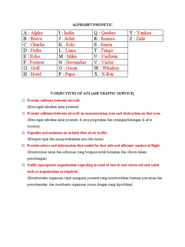 Alphabet Aviaton & 5 Objectives of Ats | PDF