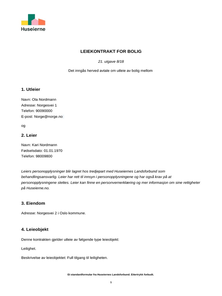 Eksempel Pa Digital Leiekontrakt 1 | PDF