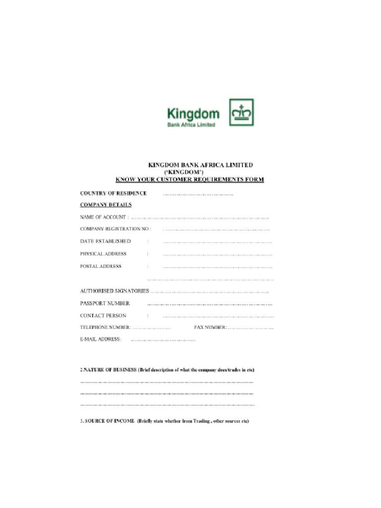 KYC Form Kingdom Bank Africa Limited X 01 | PDF