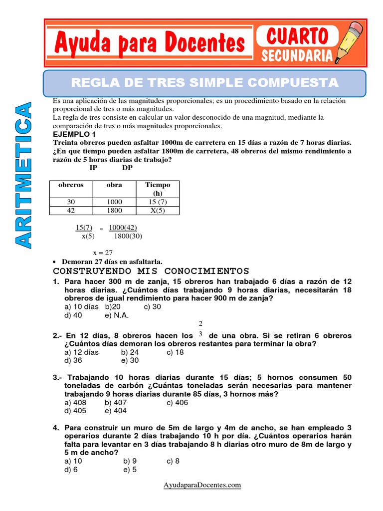 Regla de Tres Compuesta 4° | PDF