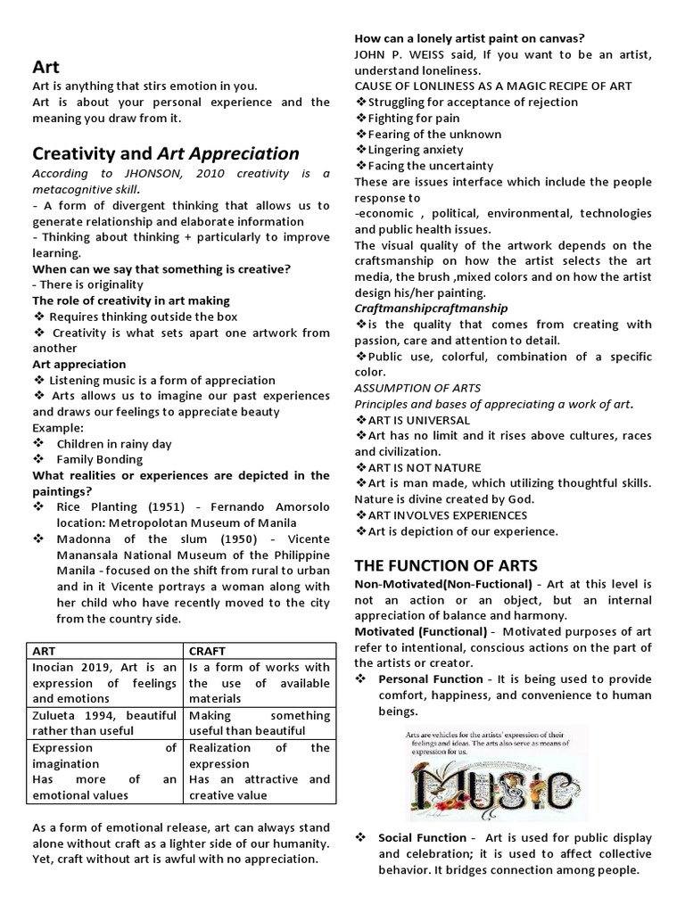 ART AND APPRECIATION Notes | PDF