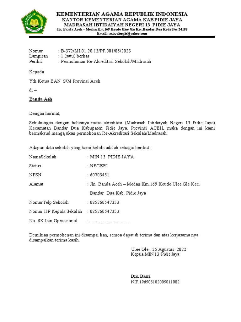 Surat Ajuan Formal Reakreditasi | PDF