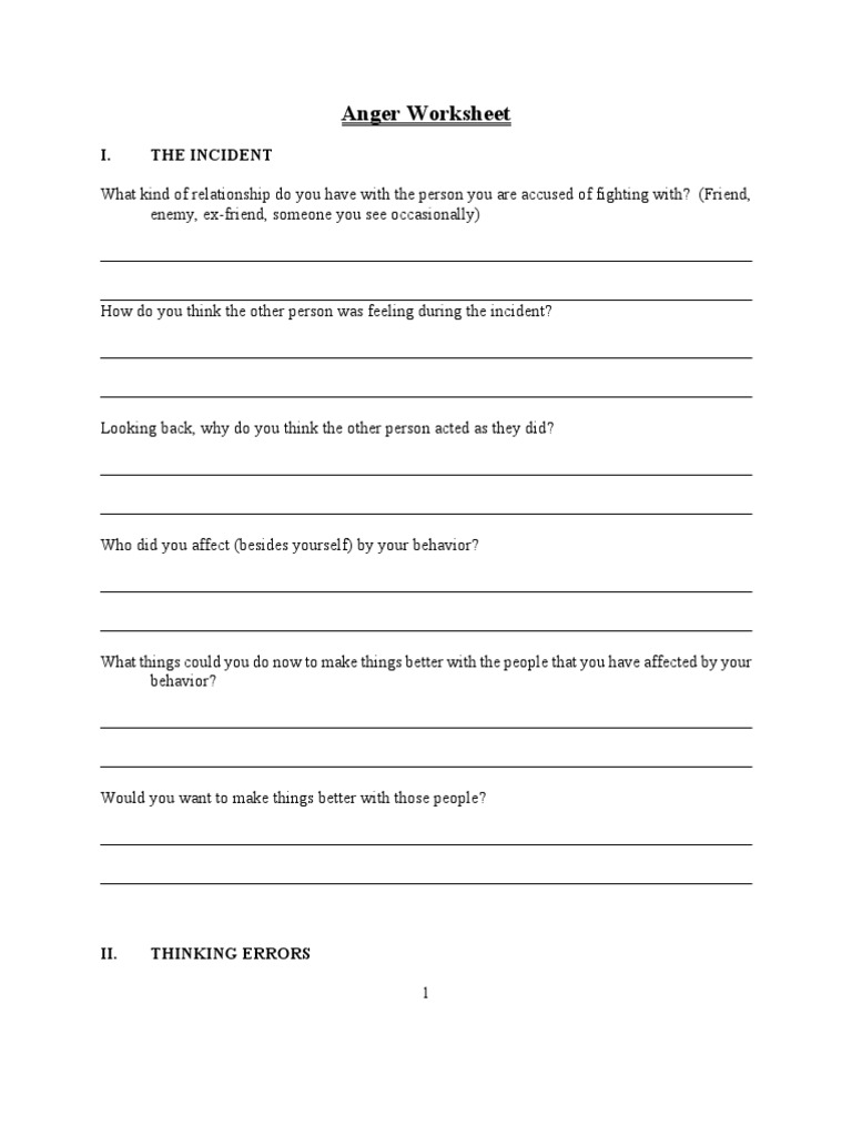 Anger Worksheet | PDF | Anger | Thought