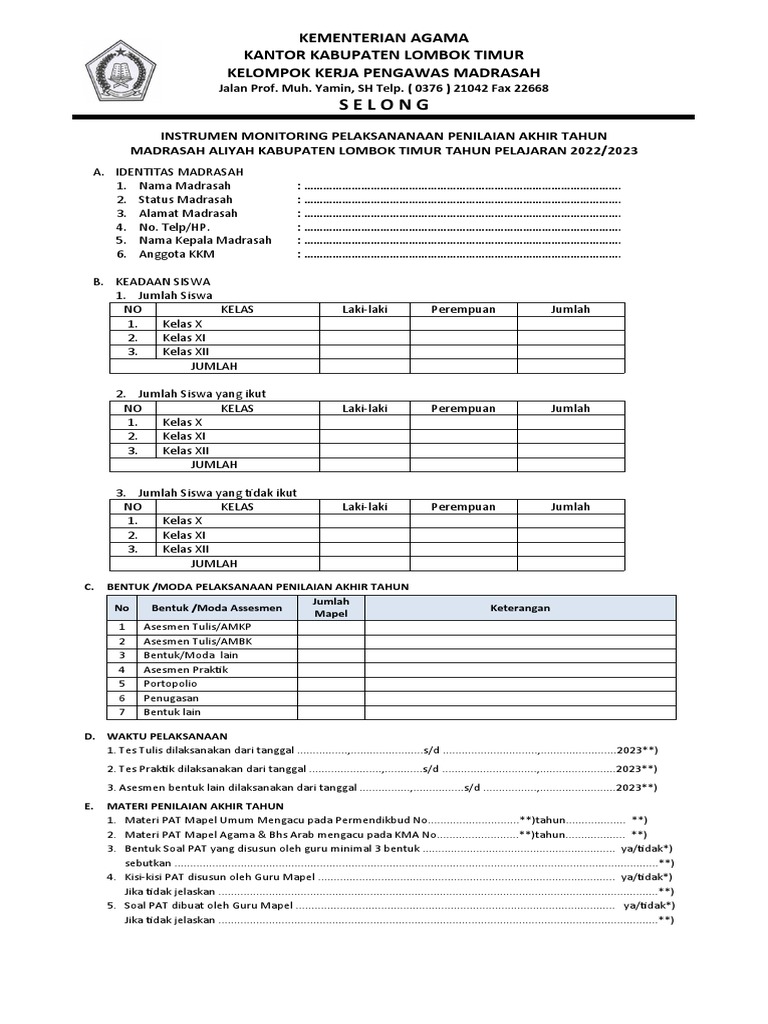 Ma Instrumen Monev Pat | PDF
