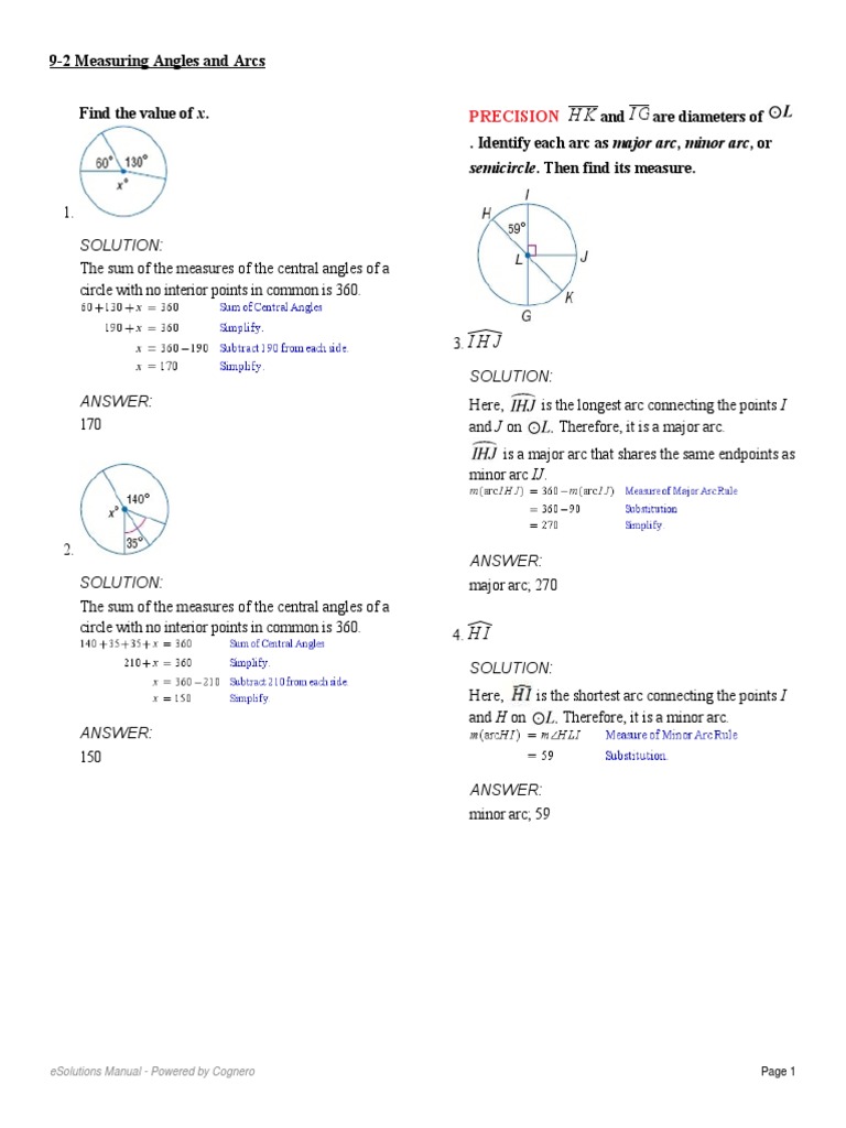 9 2 Measuring Angles and Arcs | PDF | Circle | Triangle