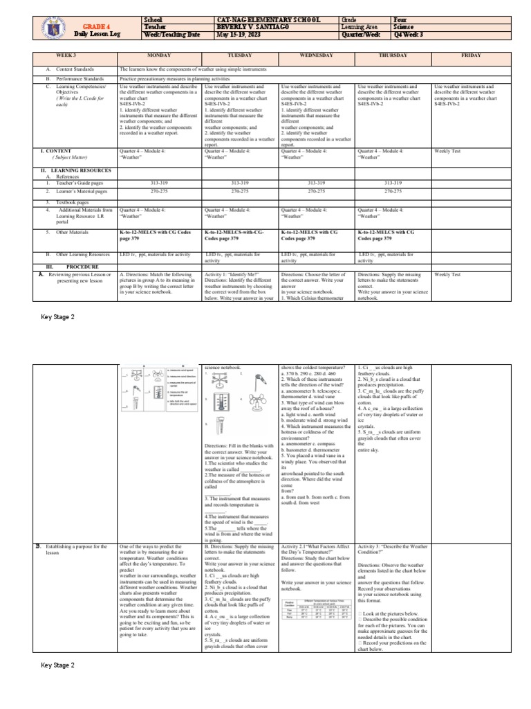Grade 4 Weather Instruments Lesson Plan | PDF | Cloud | Rain