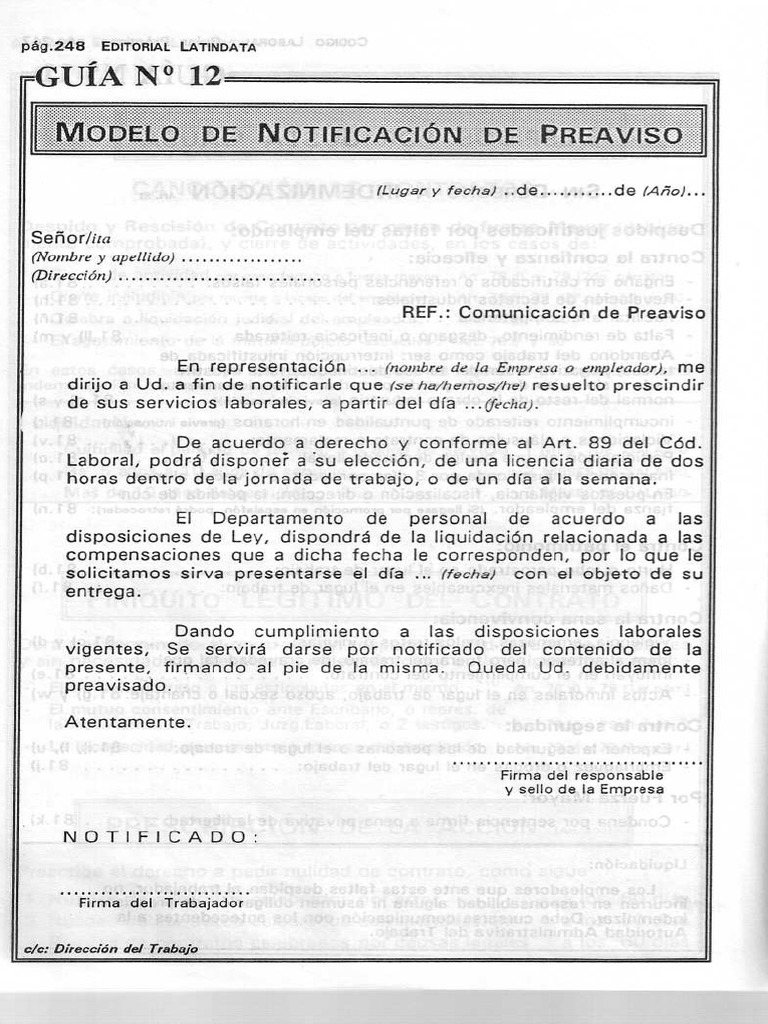 Notificación de preaviso | PDF