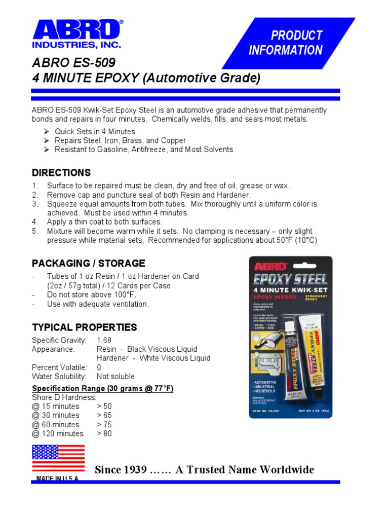 ABRO Epoxy Steel 4 Min Kwik Set TDS | PDF