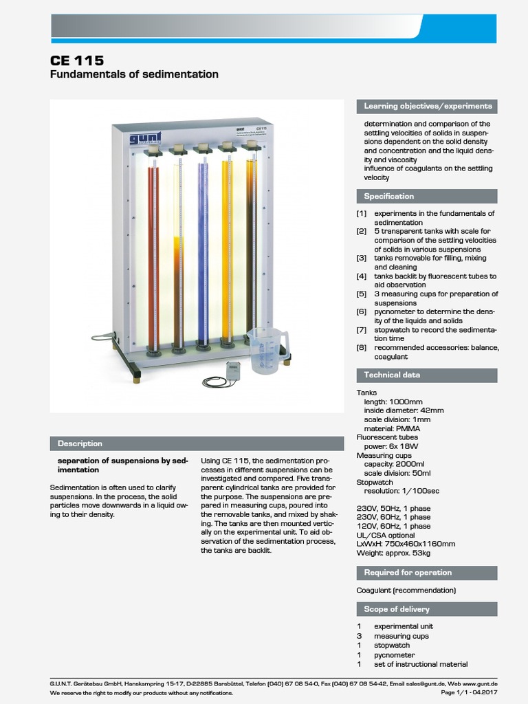 CE 115 Fundamentals of Sedimentation Gunt 8 PDF 1 en GB | PDF ...
