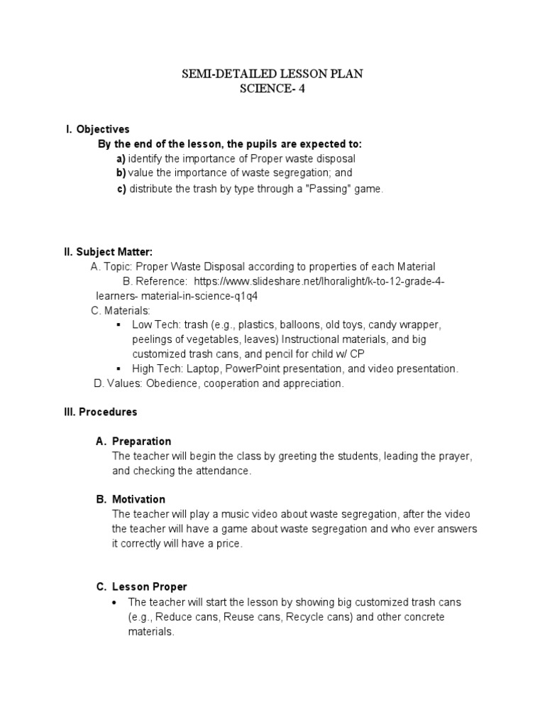 A Semi Detailed Lesson Plan Docx | PDF