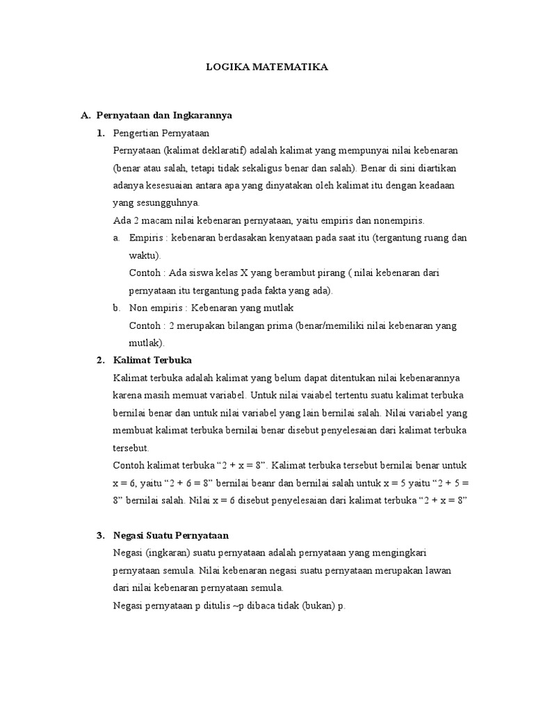 MATERI LOGIKA MTK Dan KISI KISI PTS GENAP | PDF