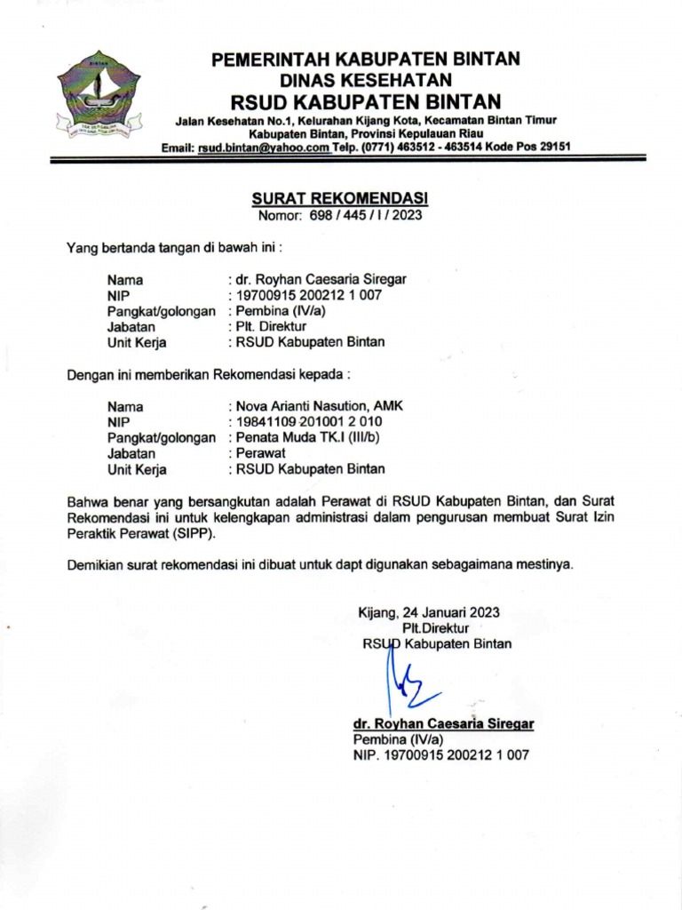 Surat Rekom rs20230127 - 21332720 | PDF