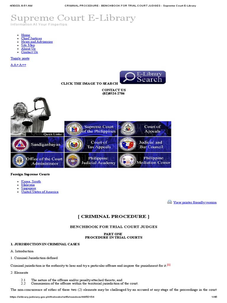 CRIMINAL PROCEDURE - BENCHBOOK FOR TRIAL COURT JUDGES - Supreme Court E-Library | PDF | Crimes ...
