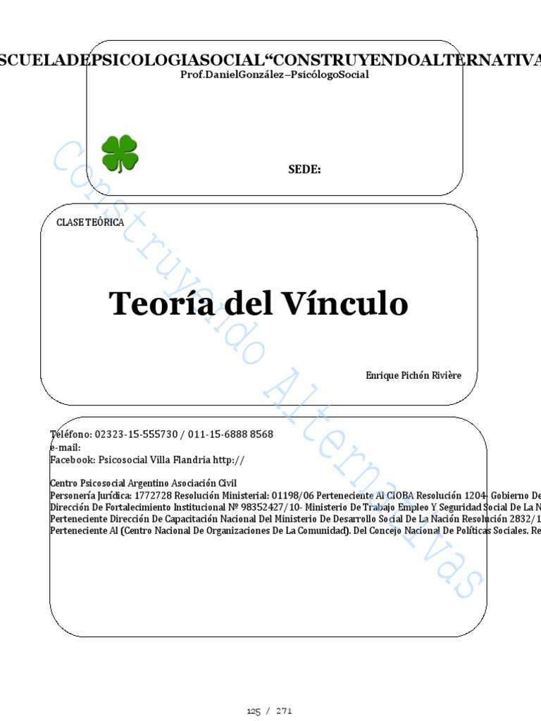 Teoría del Vínculo de Pichón Rivière | PDF | Sicología | Psicología Social