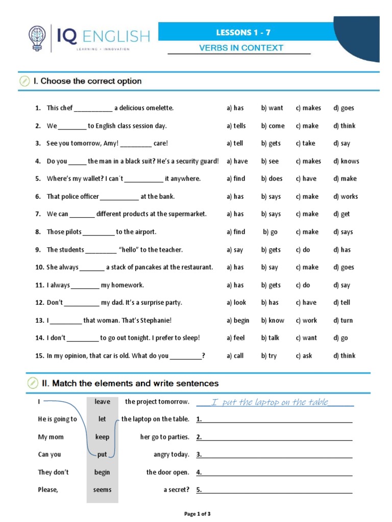 Book 1 - Verbs in Context (1-7) | PDF