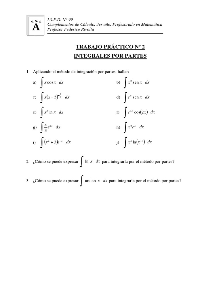 TP 2 Integrales Por Partes | PDF