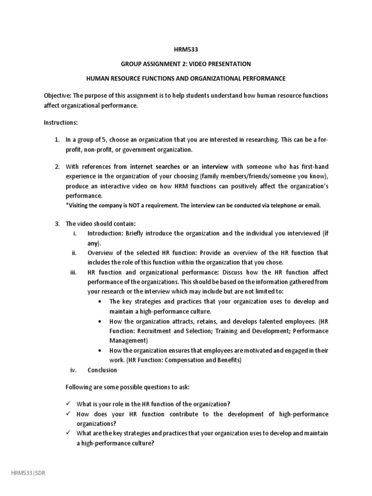 HRM533 Assignment 2 Guideline | PDF | Human Resource Management | Communication