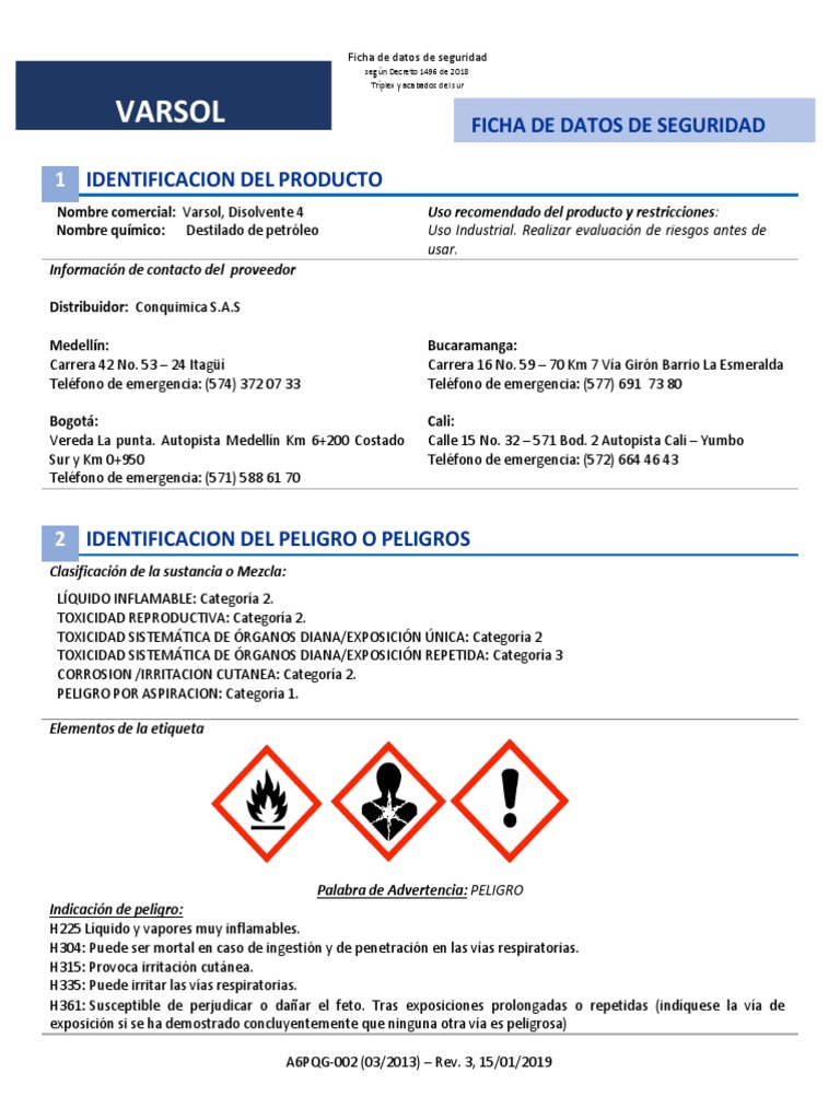 FDS Varsol | PDF | Agua | Residuos