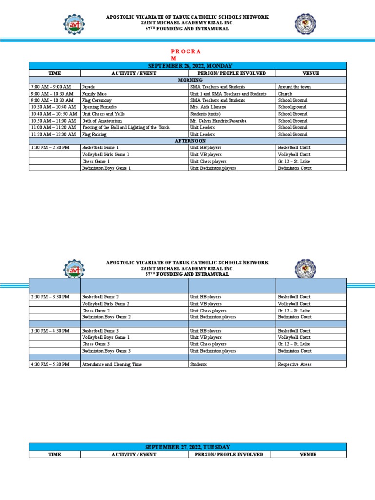 Intram Schedule Final | PDF | Team Sports | Entertainment