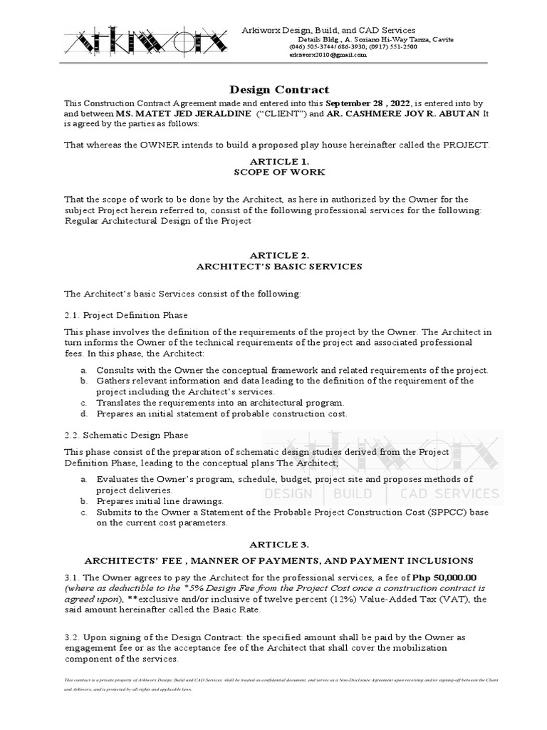 Design Contract Draft | PDF | Architect | Economies