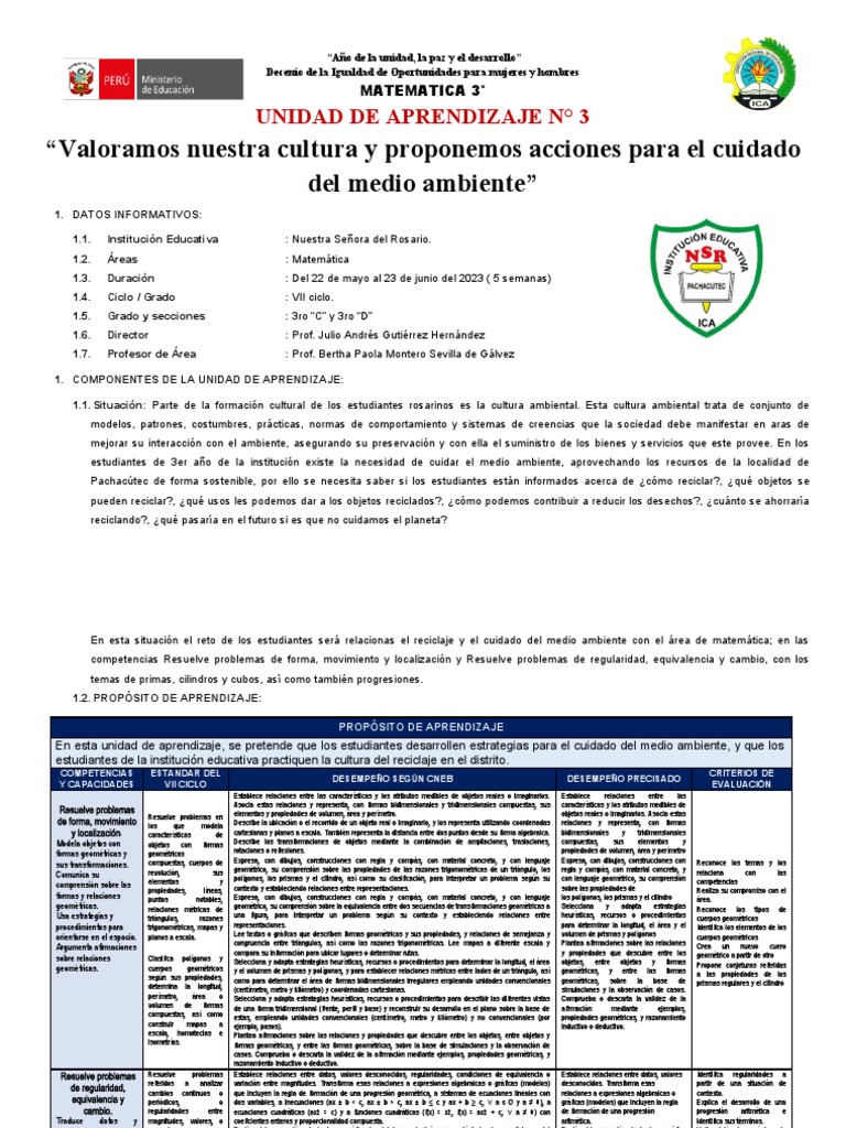 Unidad de Aprendizaje N°3 | PDF | Geometría | Ecuaciones