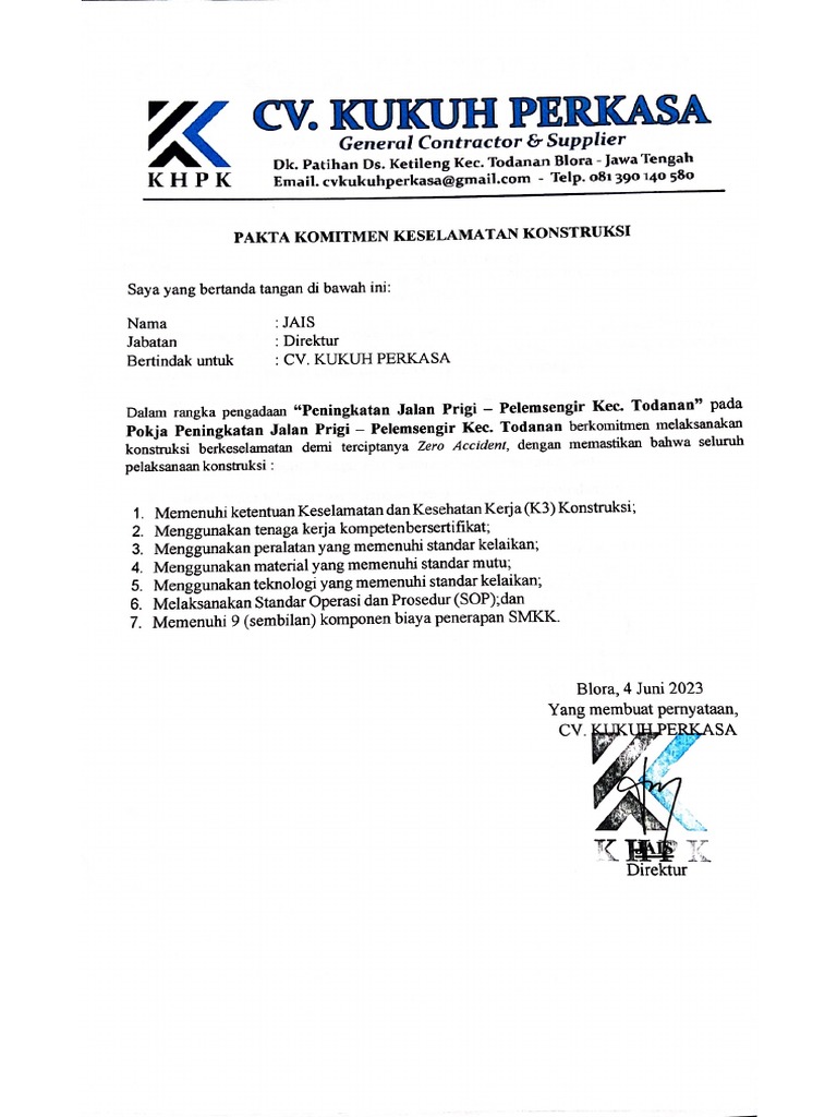 Pakta Komitmen Keselamatan Konstruksi (1) | PDF