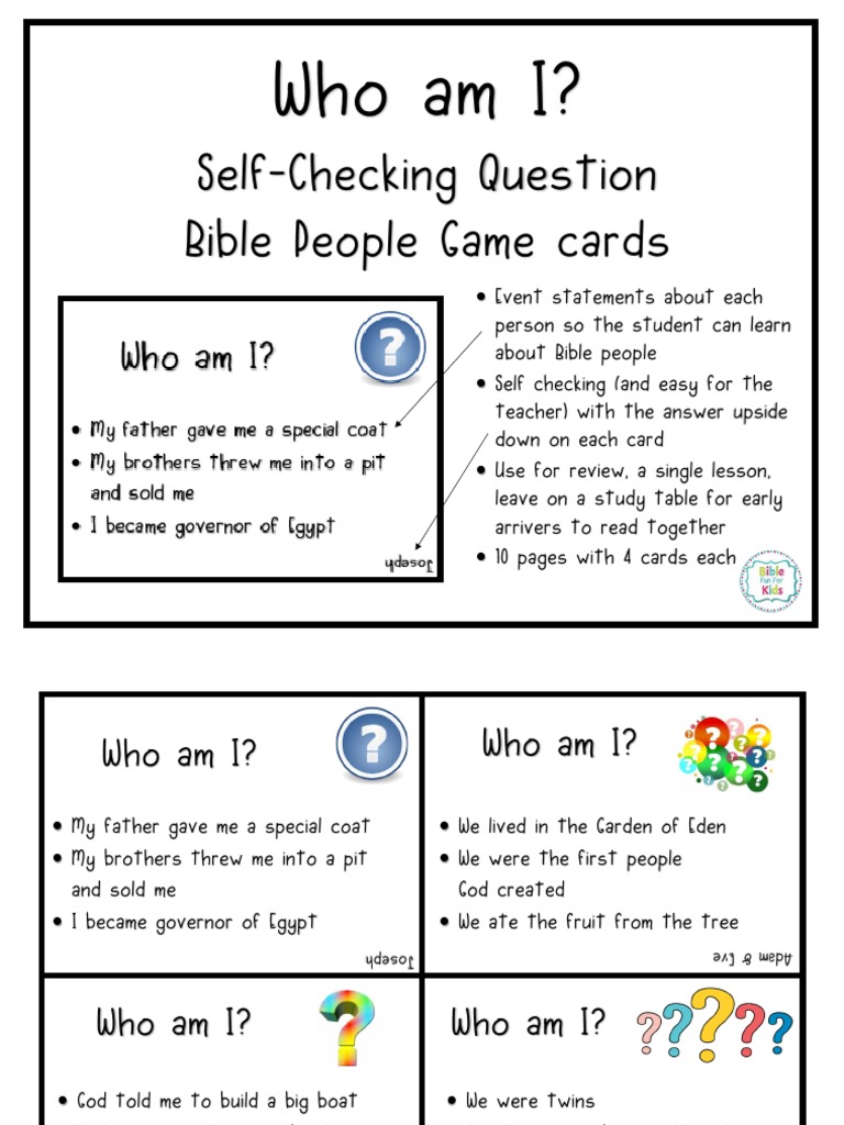 Who Am I Bible Question Game Cards #Biblefun | PDF | Home & Garden
