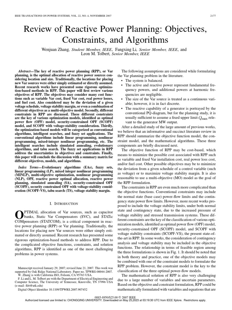 Review_of_Reactive_Power_Planning_Objectives_Constraints_and_Algorithms | PDF | Mathematical ...