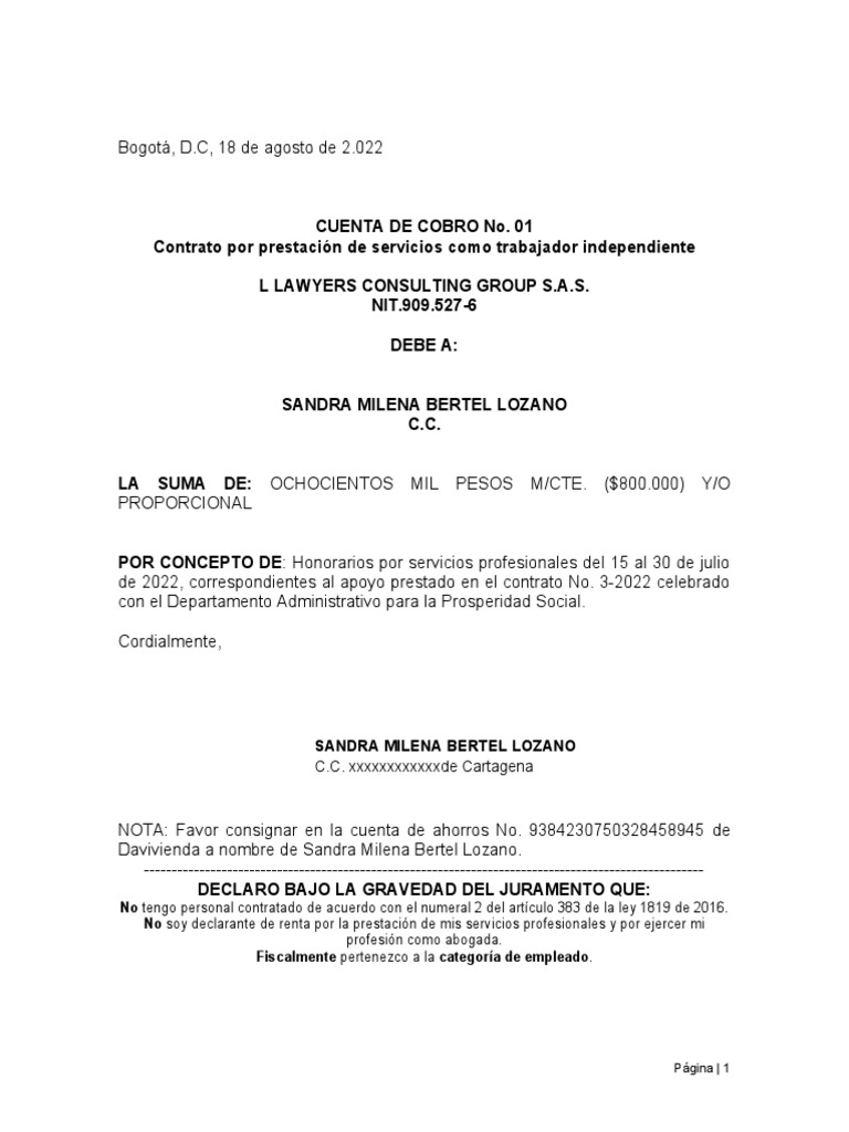 Formato para Cuenta de Cobro | PDF