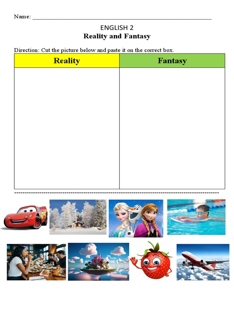 Fantasy Versus Reality Worksheet – GMBX