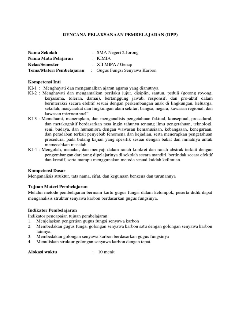 Rencana Pelaksanaan Pembelajaran (RPP) | PDF