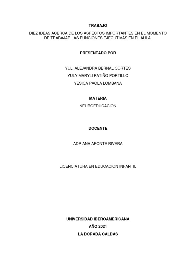 10 Ideas de Las Funciones Ejecutivas en El Aula | PDF | Aprendizaje ...