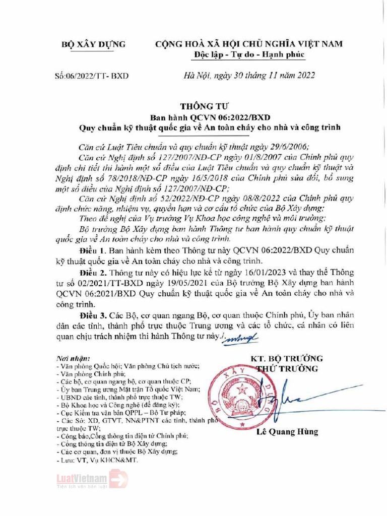 Thong Tu 06 2022 TT BXD Ban Hanh Quy Chuan Ky Thuat Quoc Gia Ve An Toan Chay Cho Nha Va Cong ...