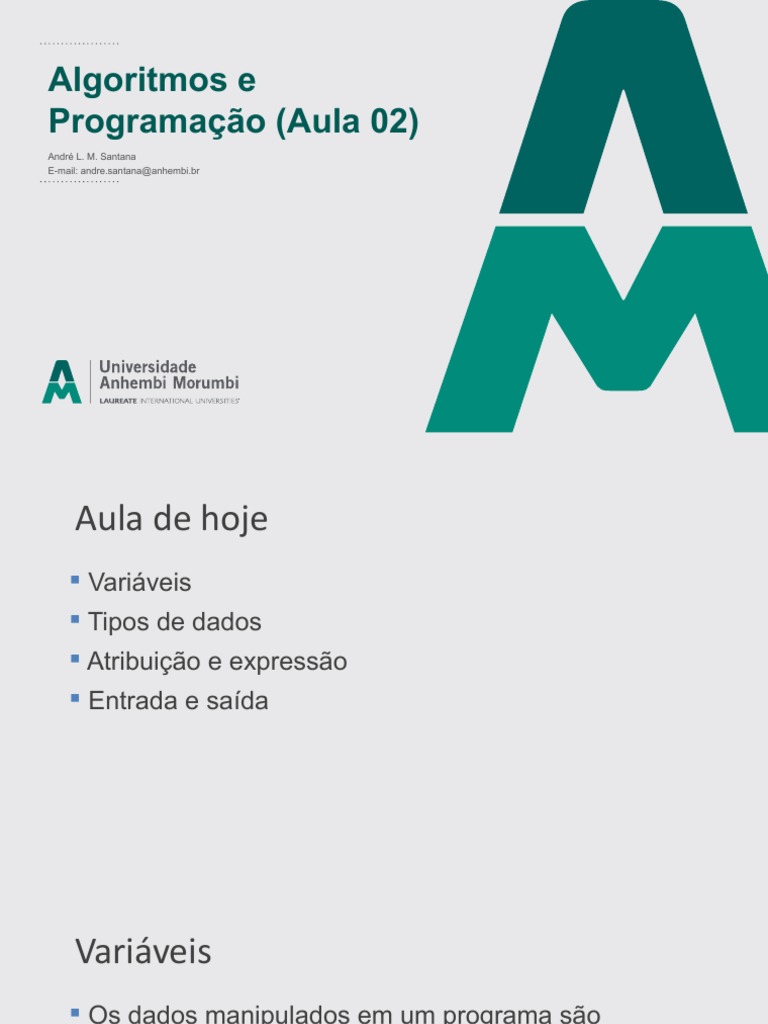 Aula 02 Variaveis | PDF | Algoritmos | Tipo de dados