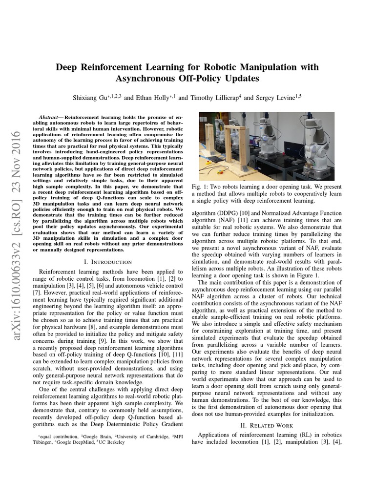 Deep Reinforcement Learning For Robotic Manipulation With Asynchronous ... Deep Reinforcement Learning For Robotic Manipulation With Asynchronous ...