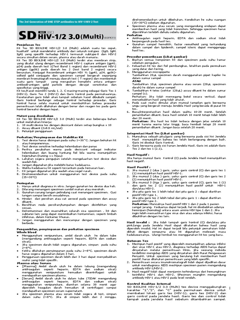 Kit Insert SD HIV (03FK11) | PDF