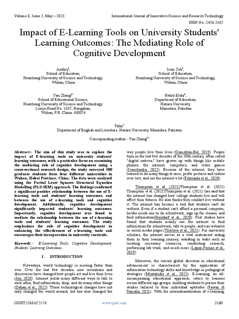 Impact of E-Learning Tools On University Students' Learning Outcomes The Mediating Role of ...