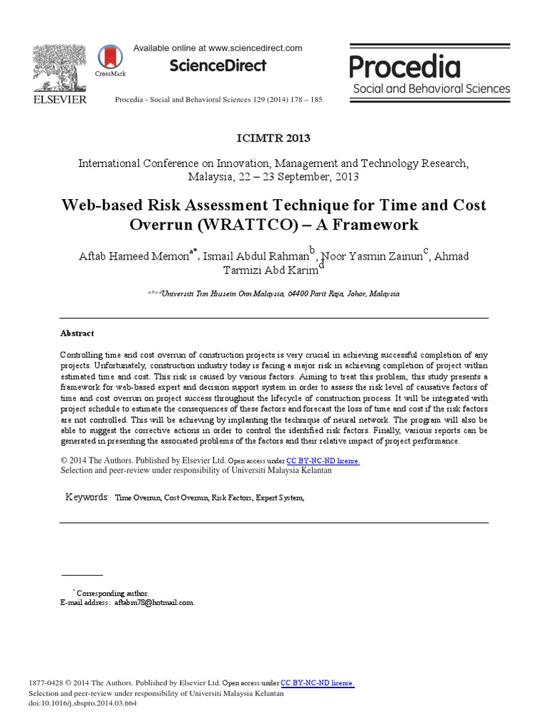 Web Based Risk Assessment Technique For Time and - 2014 - Procedia - Social and | PDF
