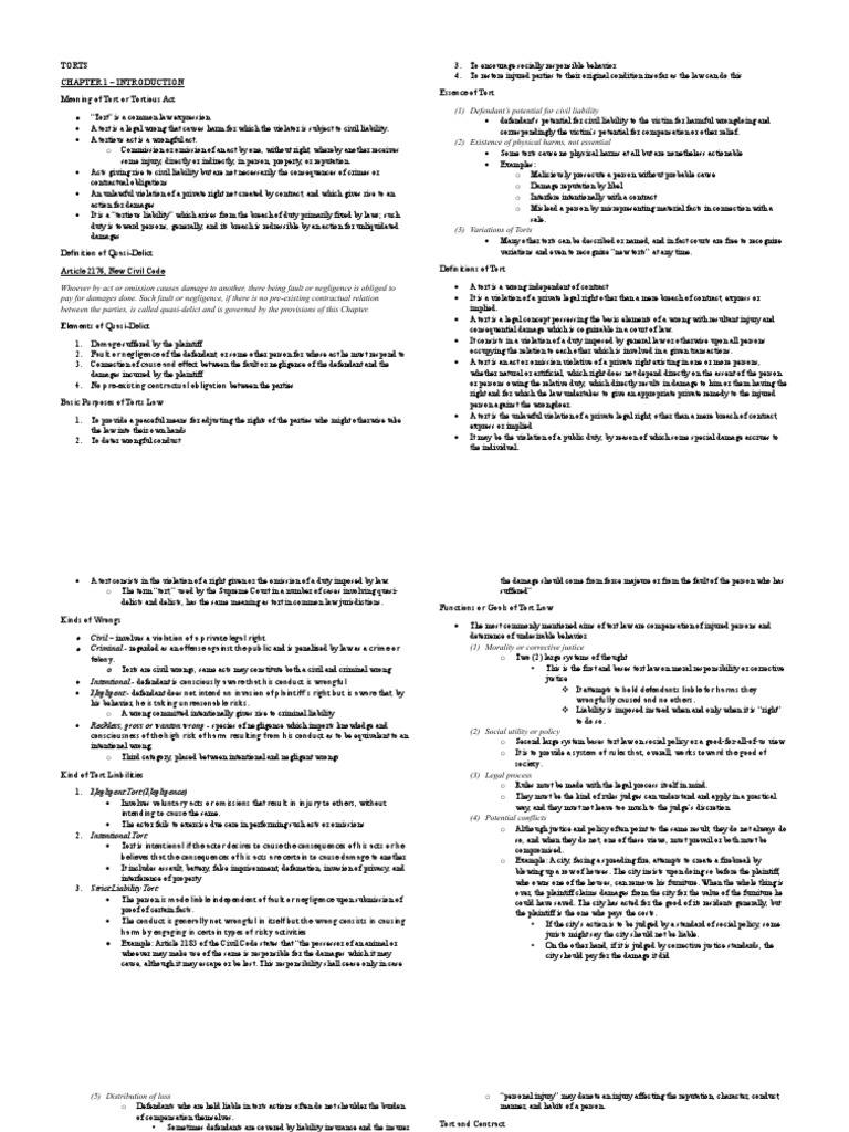 Torts and Damages Notes | PDF | Tort | Legal Liability